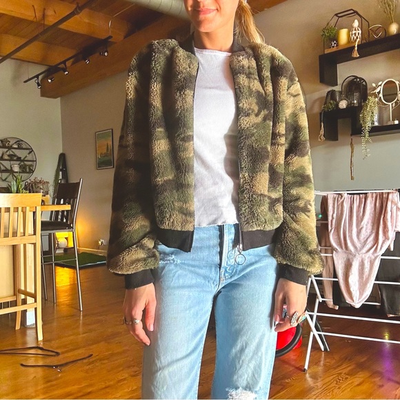 wild fable | Jackets & Coats | Wild Fable Plush Camouflage Bomber ...